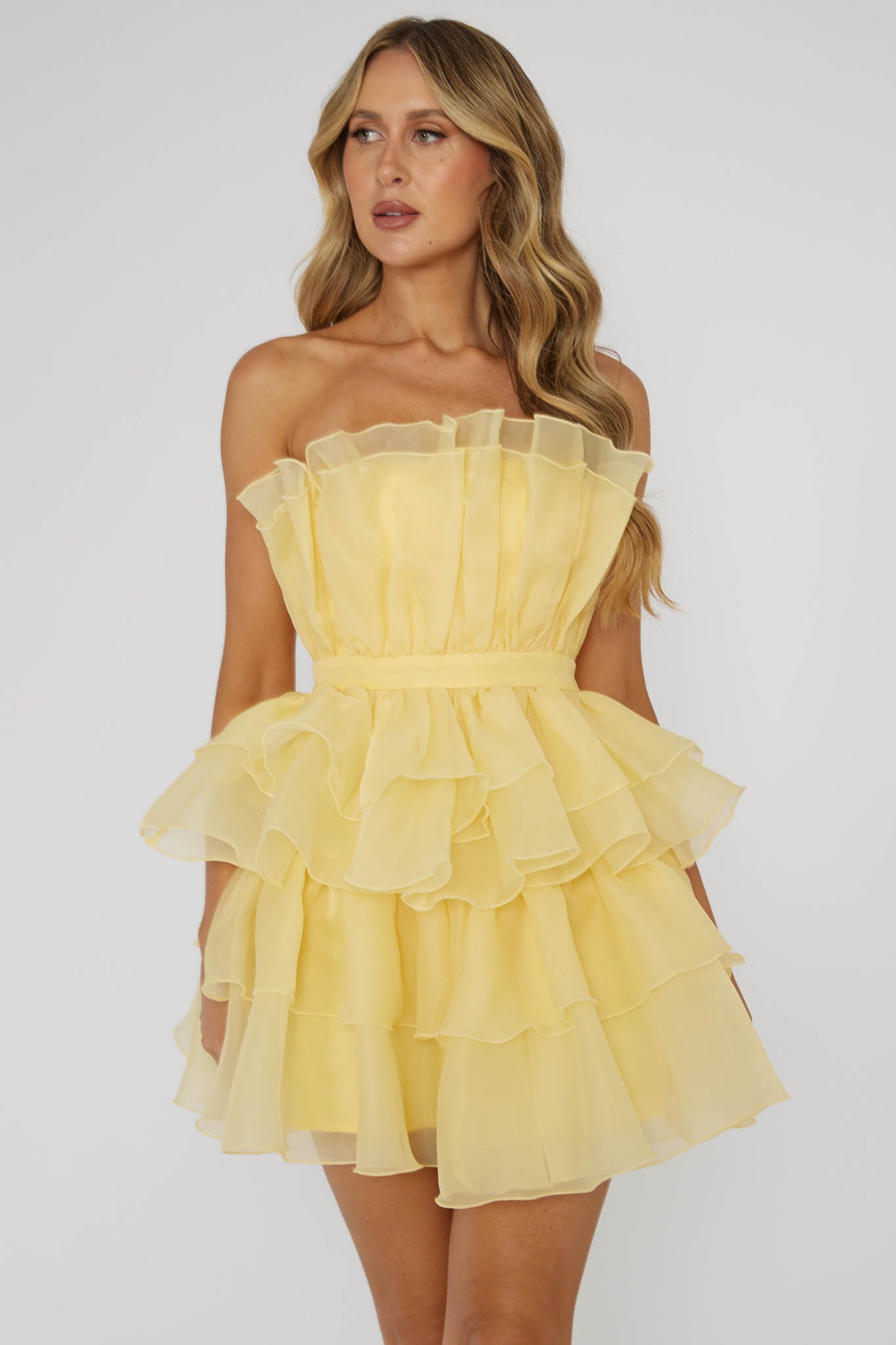 Bon Bon Tiered Chiffon Mini Dress Yellow– Selfie Leslie Australia