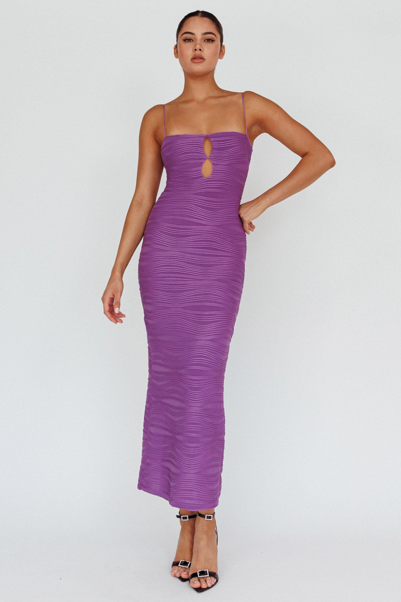 Shop the Orion Keyhole Bodice Midi Dress Purple | Selfie Leslie Australia