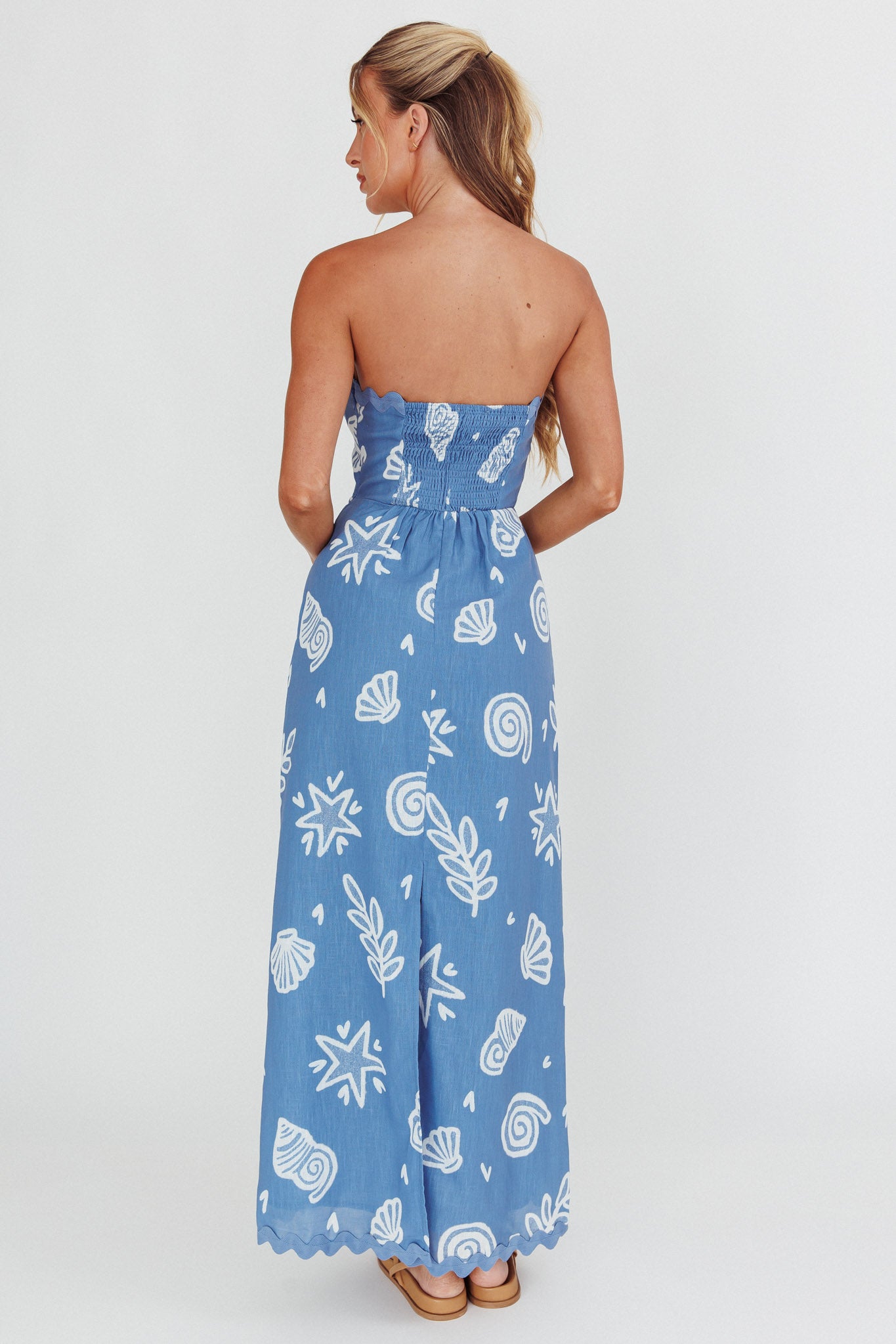 Shop the Cypress Ric Rac Trim Strapless Dress Shell Blue