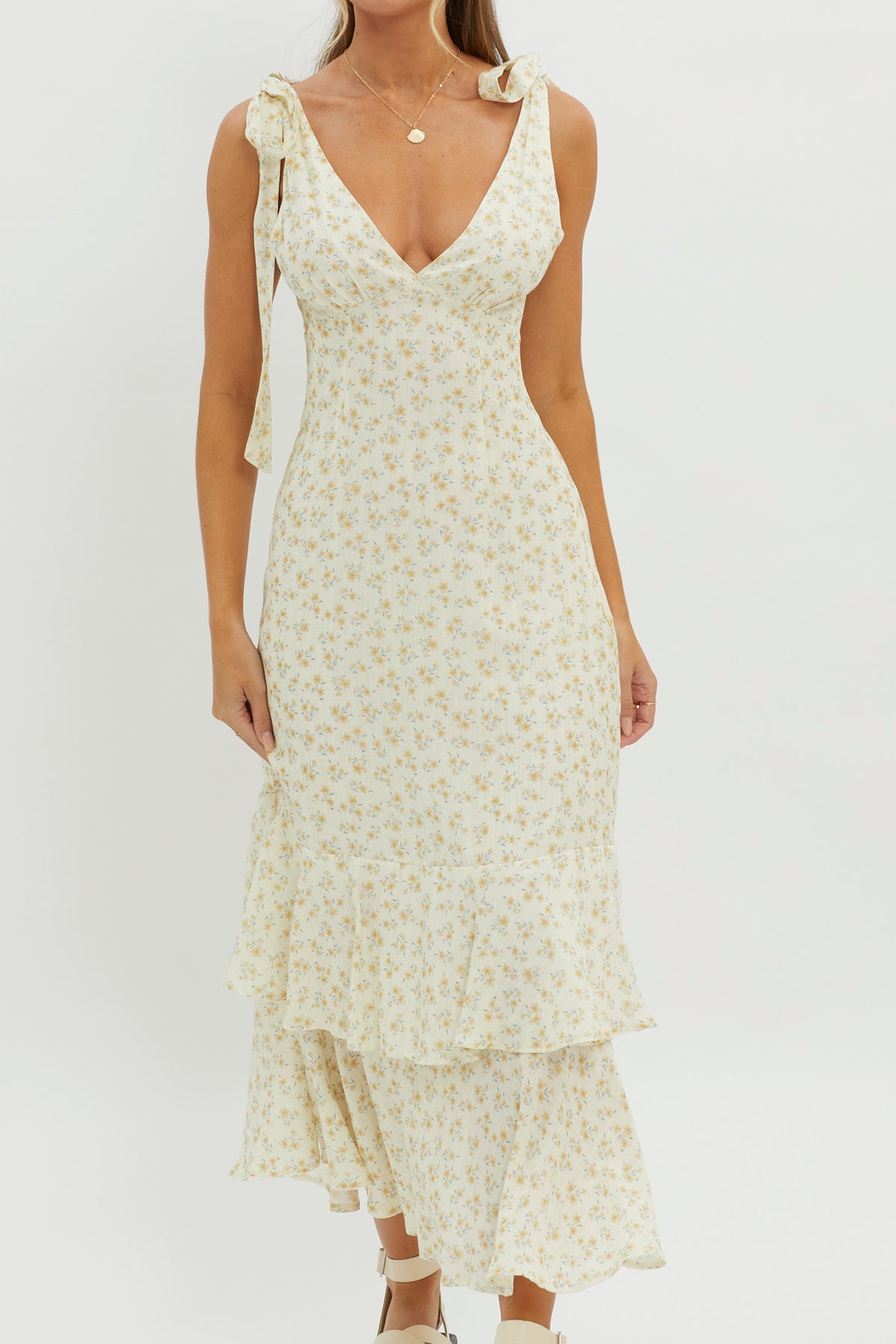 Manhattan Summer Tied Shoulder Maxi Dress Yellow | Selfie Leslie Australia