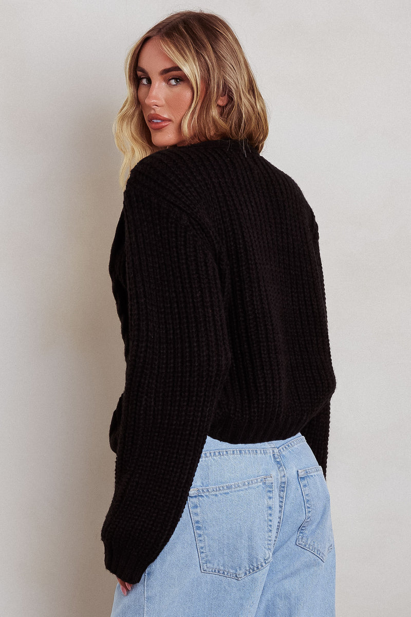 Shop the Prime Time Cable Knit Cardigan Black