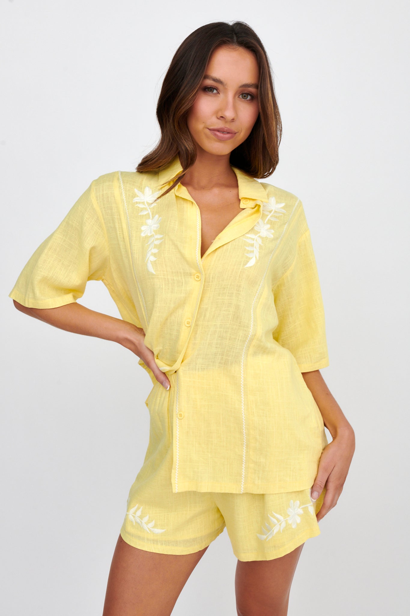 Jeni Embroidered Detail Shirt Yellow | Selfie Leslie Australia
