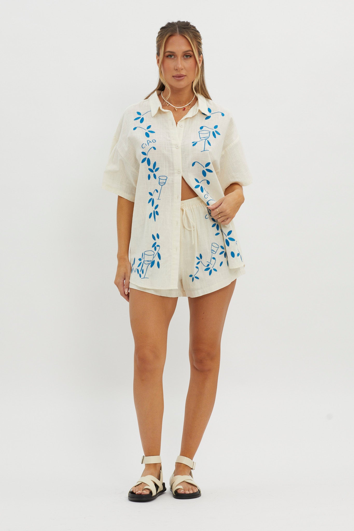 Shop the Ciao Ciao Embroidered Drawstring Shorts Beige | Selfie Leslie ...