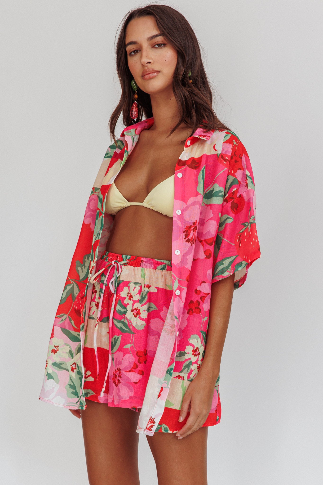 Shop the Ciao Ciao Floral Short Sleeve Buttoned Shirt Pink