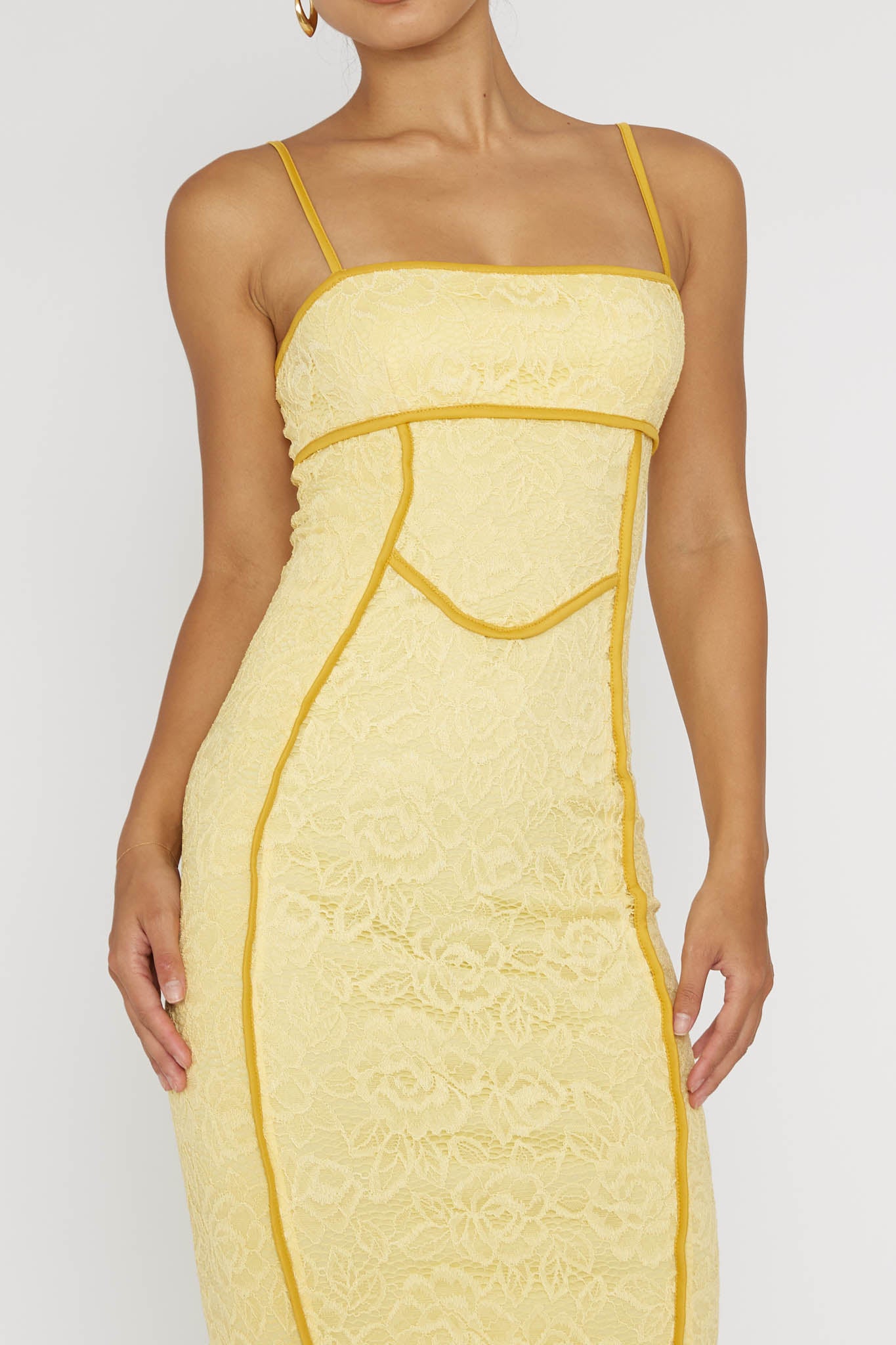Shop the Inga Lace Piping Trim Midi Dress Yellow | Selfie Leslie Australia