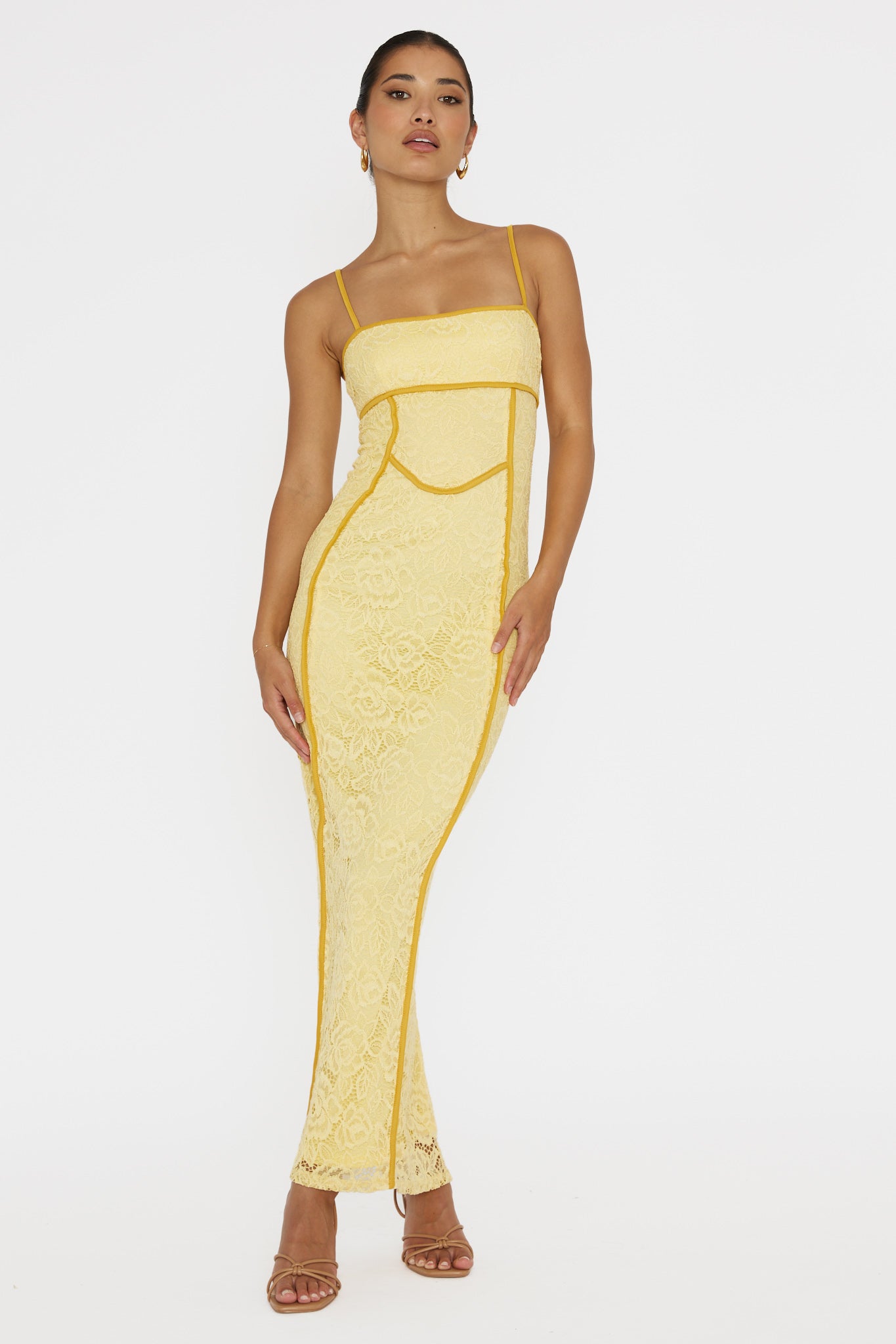 Shop the Inga Lace Piping Trim Midi Dress Yellow | Selfie Leslie Australia