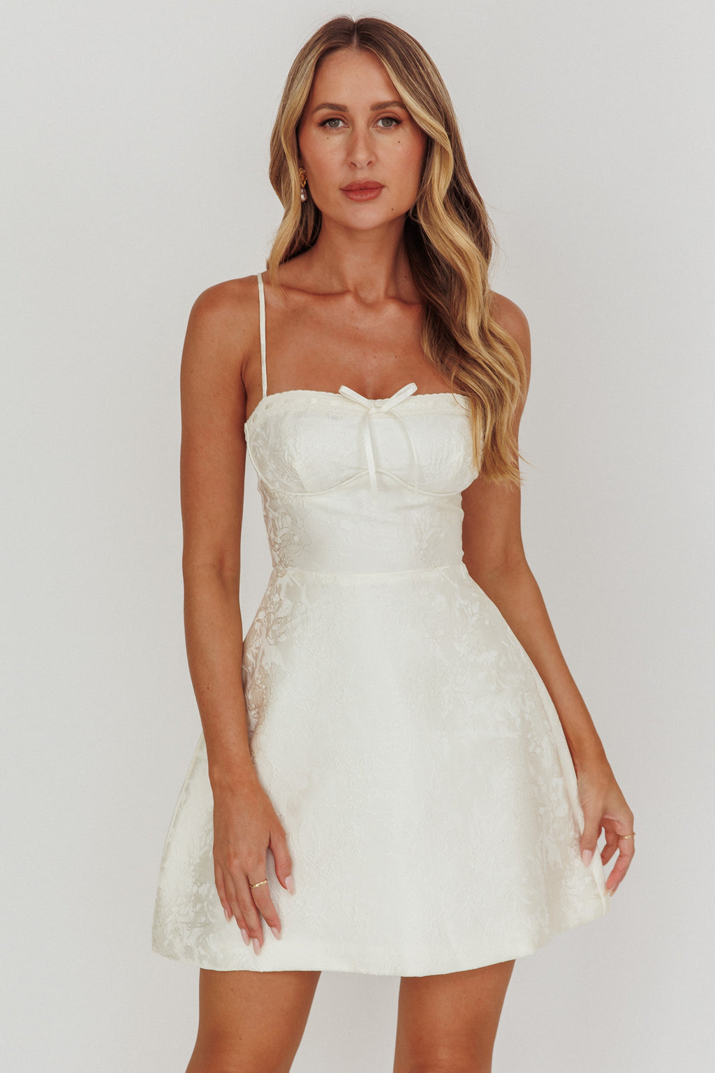 Kyrah Lace-Up Back Mini Dress Cream | Selfie Leslie Australia