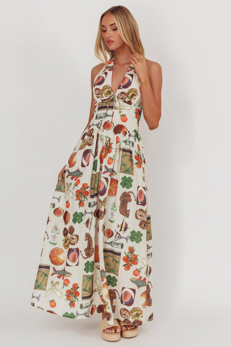 Shop the Clarette Basque Waist Open Back Maxi Dress Exotic Beige