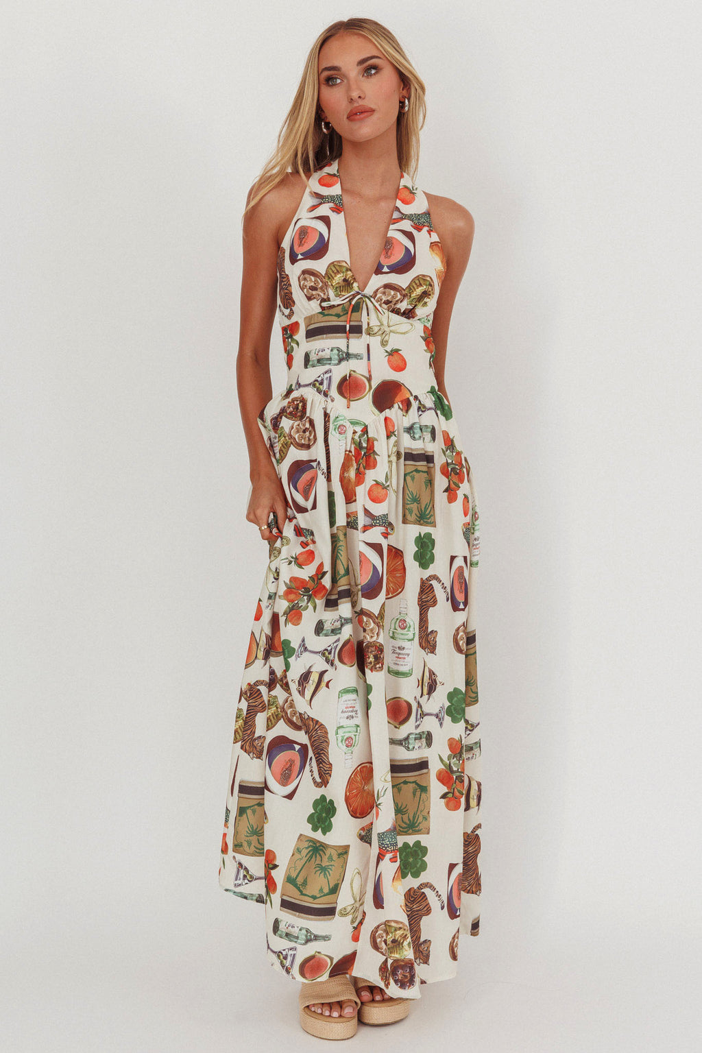 Shop the Clarette Basque Waist Open Back Maxi Dress Exotic Beige