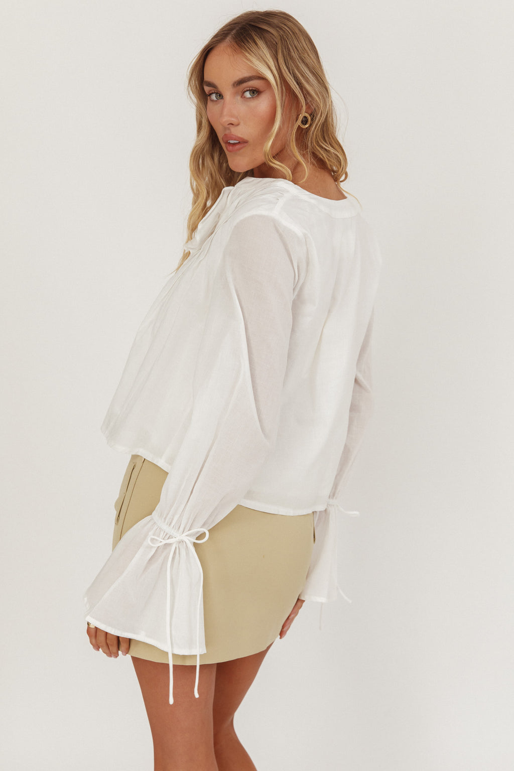 La Demure Tie Front Frill Blouse White– Selfie Leslie Australia