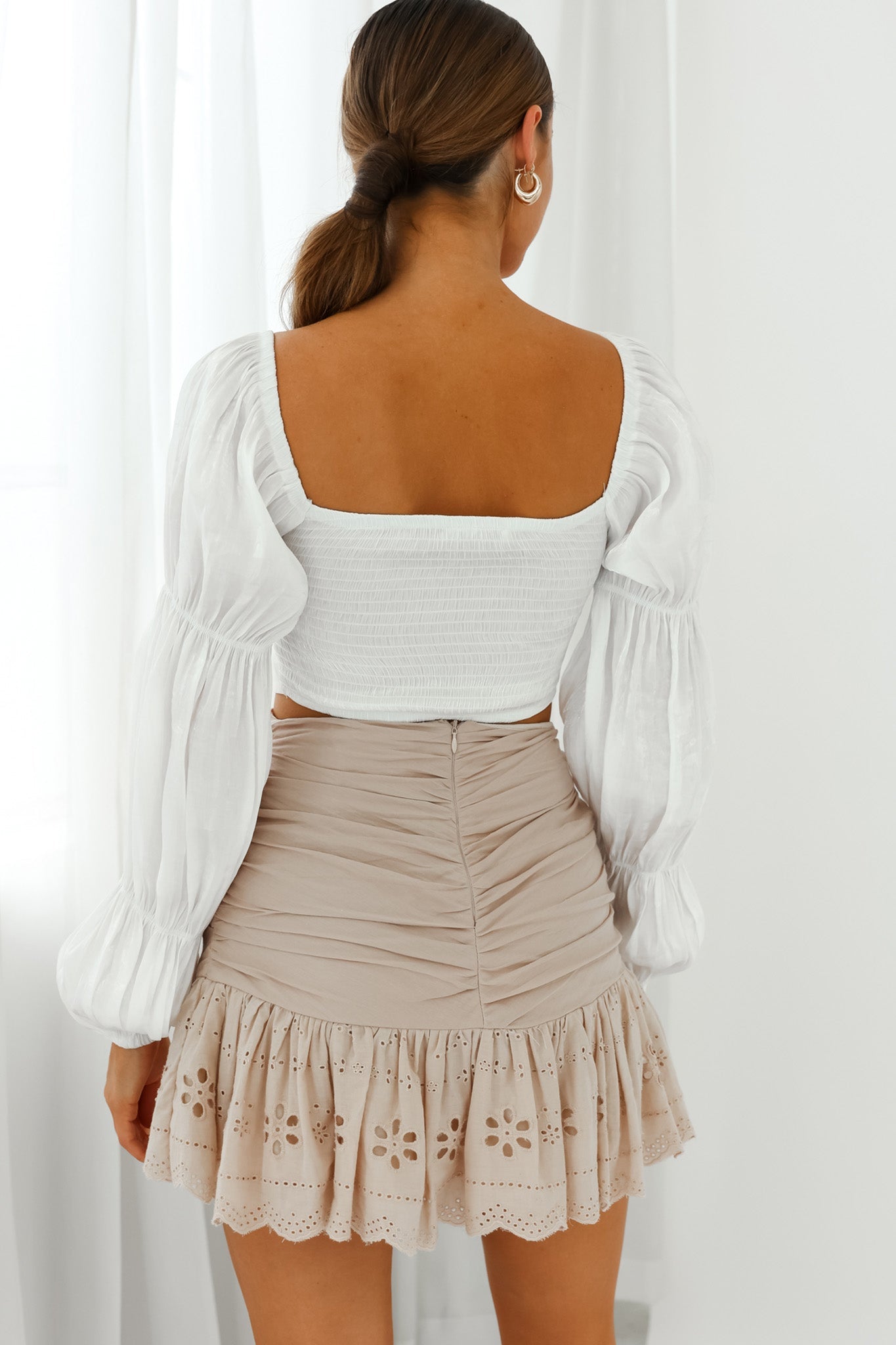 Shop the Alira Three-Button Ruched Bust Crop Top White