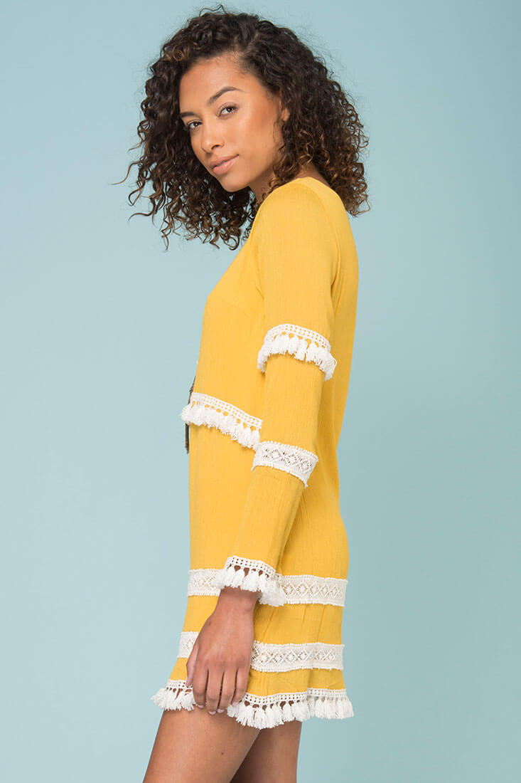 Shop the Ansley Cute Tassle Dress Yellow Mustard