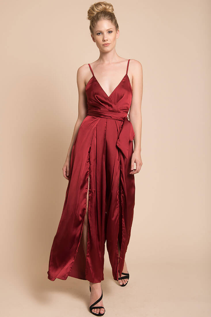 Shop the Ella Open Back Jumpsuit Burgundy