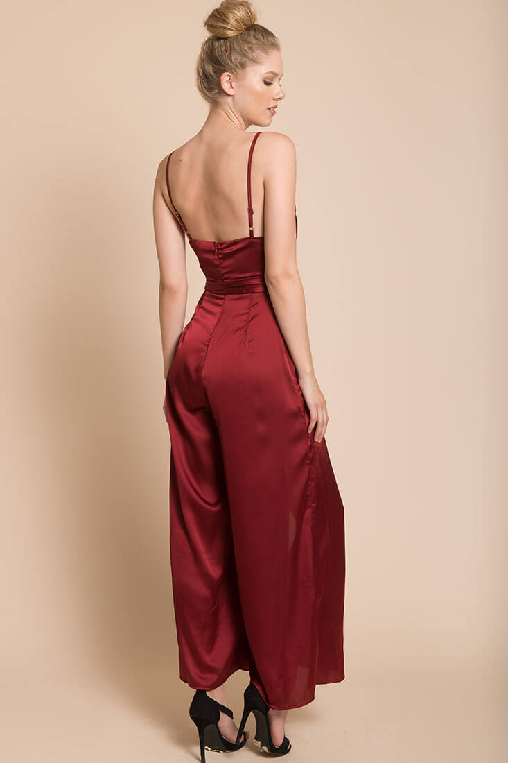 Shop the Ella Open Back Jumpsuit Burgundy