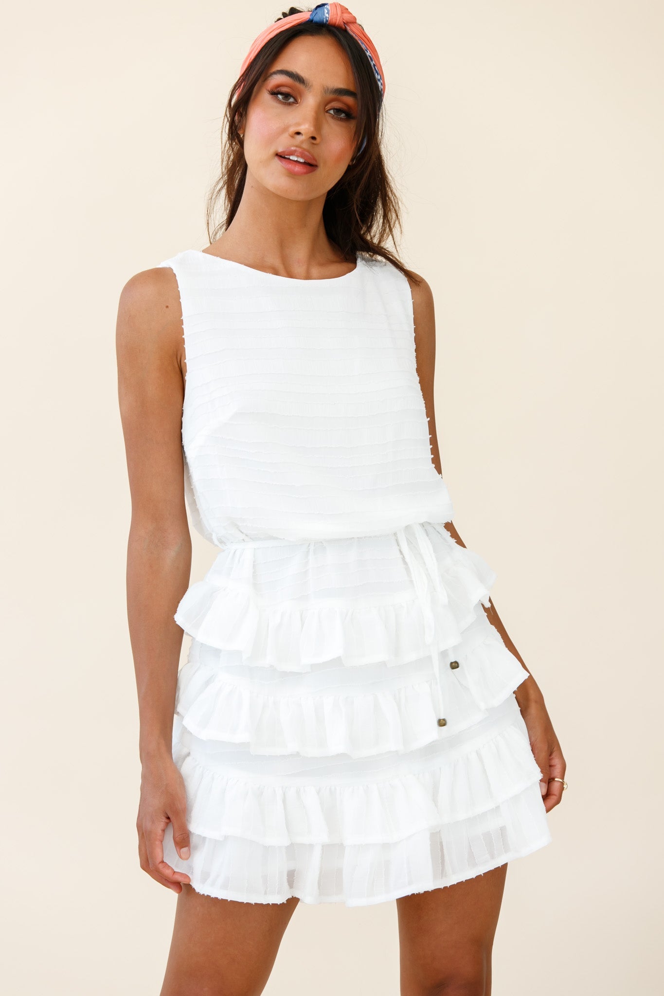 Shop the Zayah Sleeveless Layered Frill Dress White