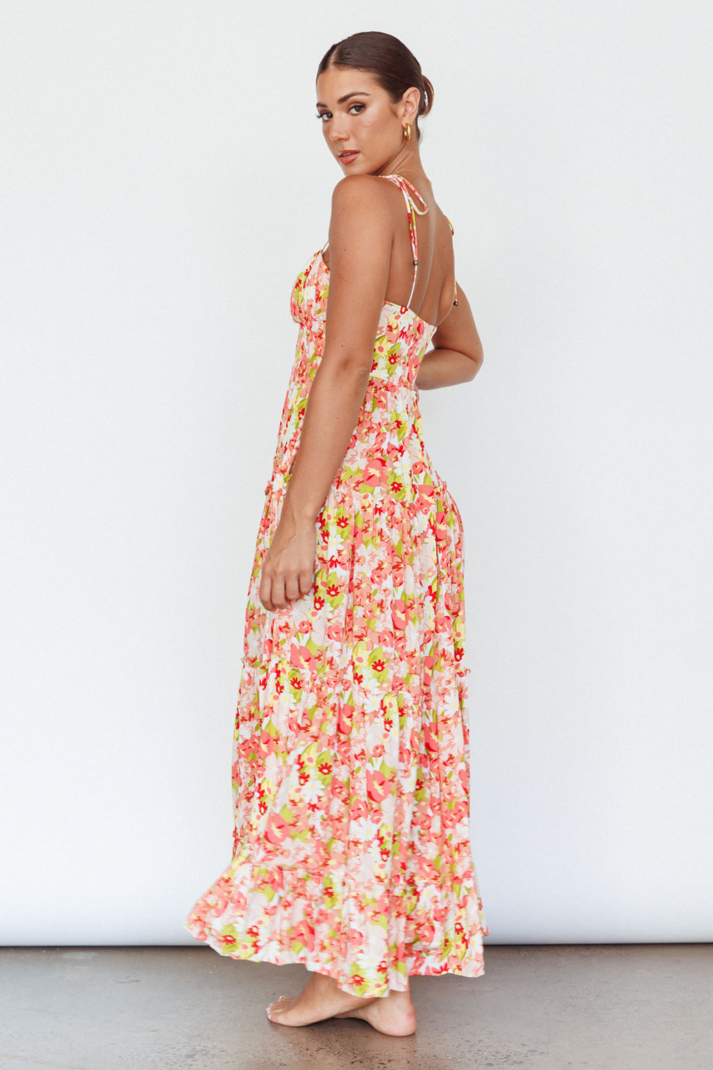 Shop the Kinlee Lace-Up Bodice Maxi Dress Floral Pink