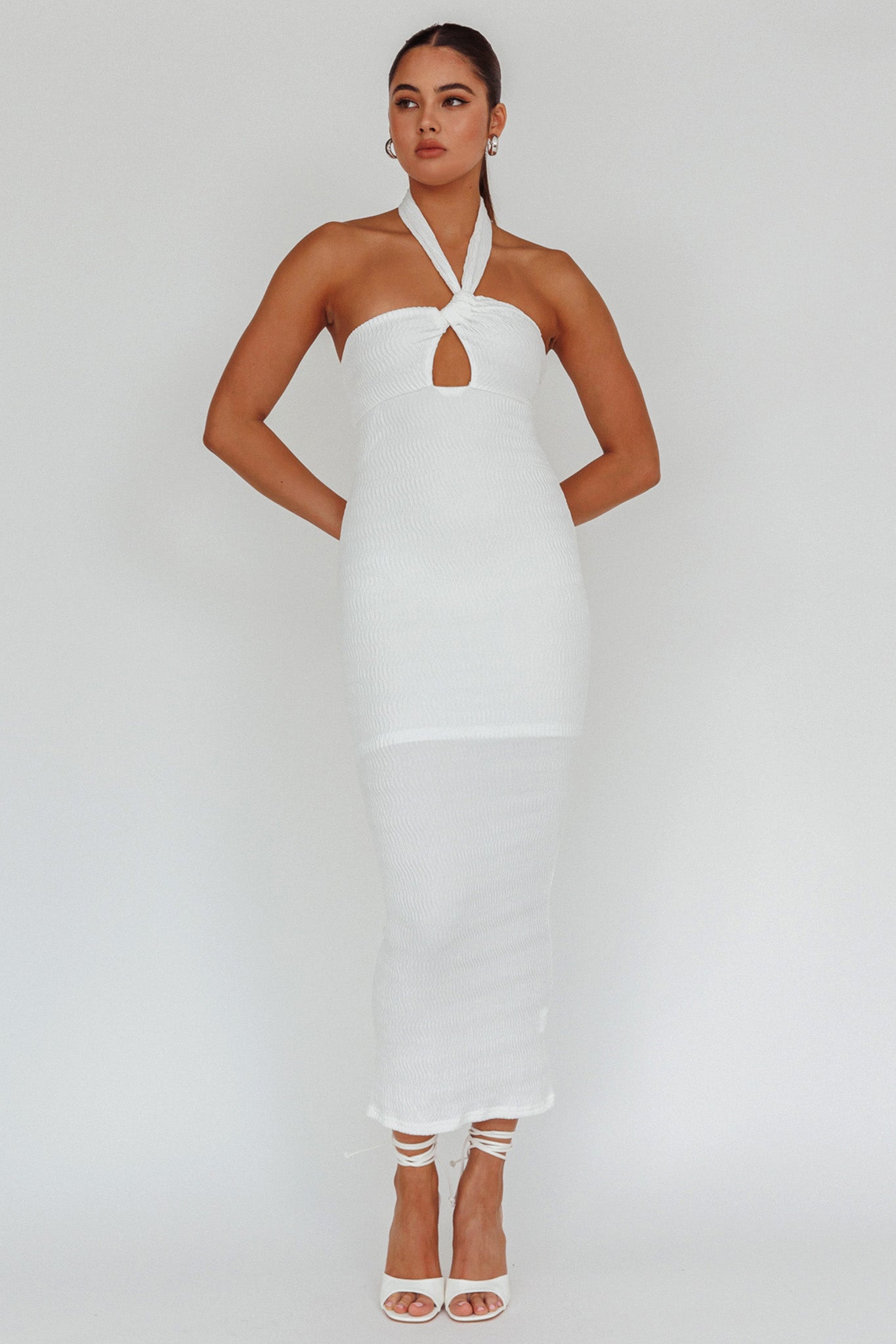 Shop the Mari Halterneck Midi Dress White