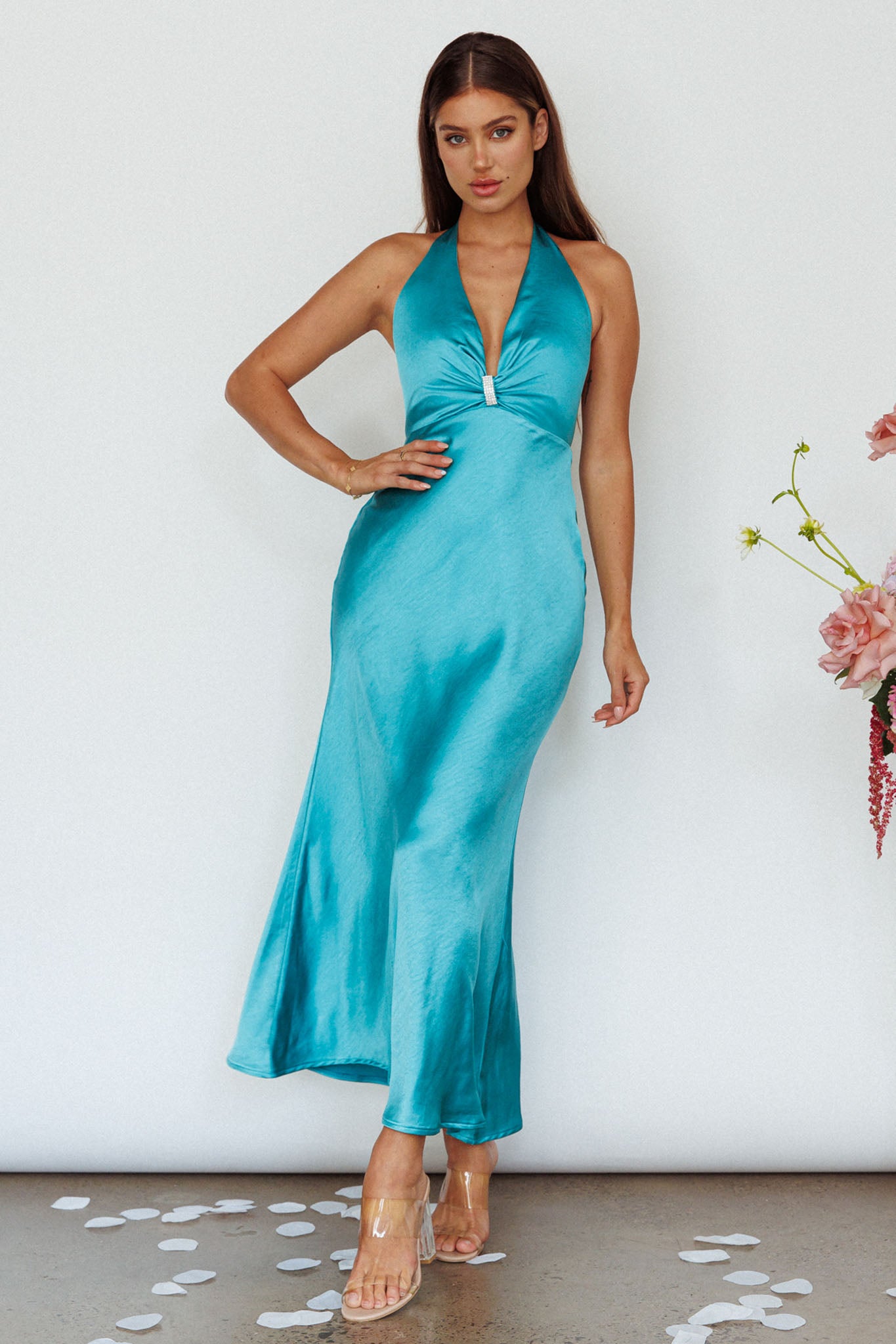 Shop the Oasis Diamante Halterneck Maxi Dress Turquoise | Selfie Leslie ...