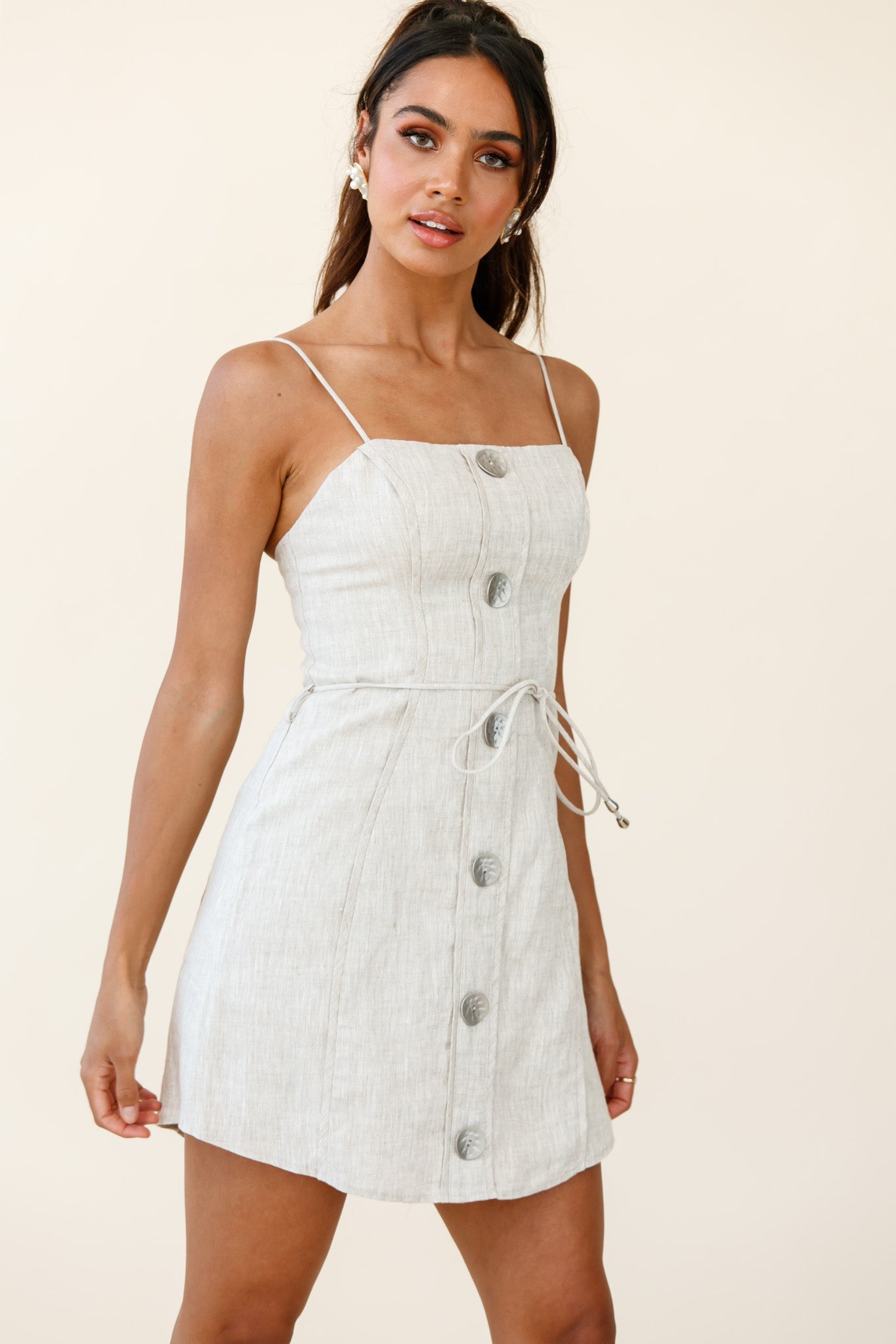 Sacramento Faux Placket Button Detail Dress Natural | Selfie Leslie ...