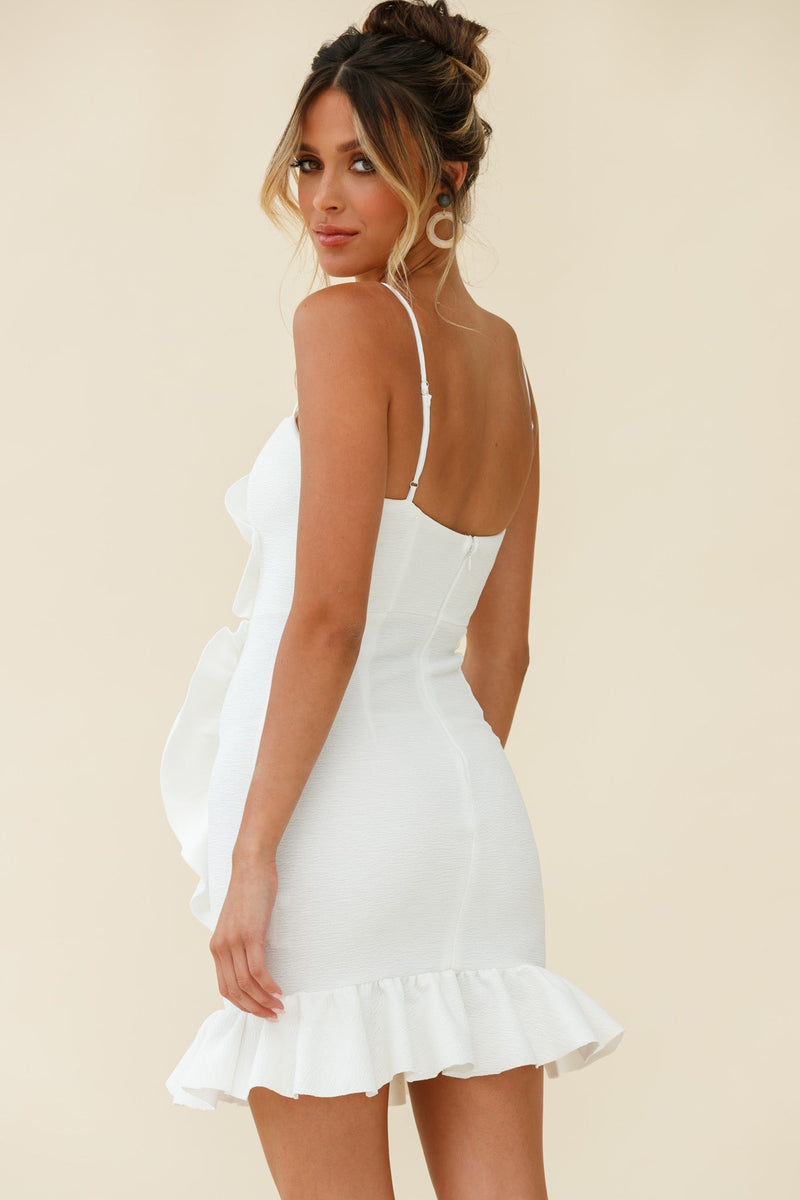 Shop the Juanita Half Moon Ruffle Detail Bodycon Dress White