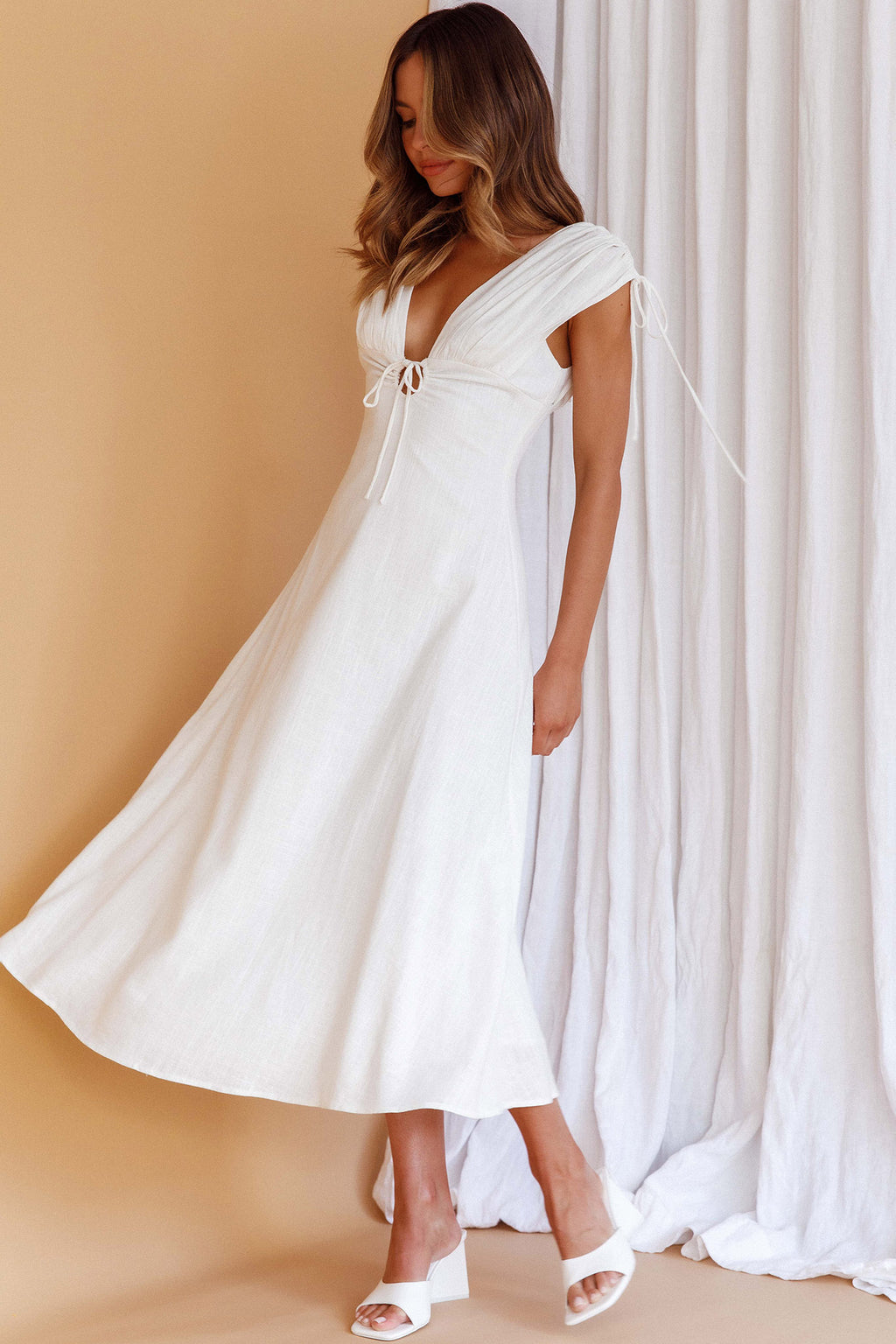 Shop the Cape Cod Drawstring Accent Midi Dress White