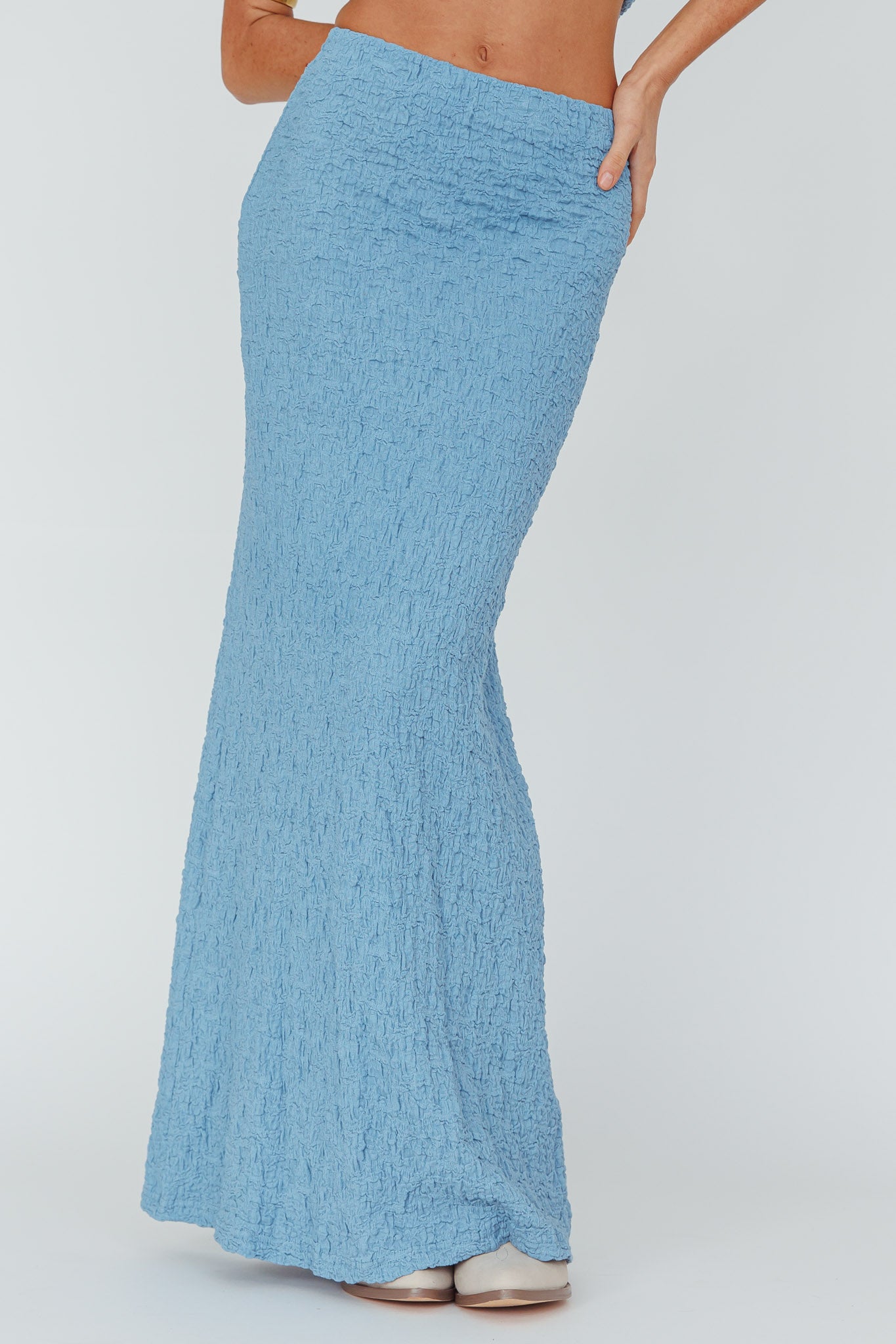 Shop the Kalei Textured Midi Skirt Blue | Selfie Leslie Australia