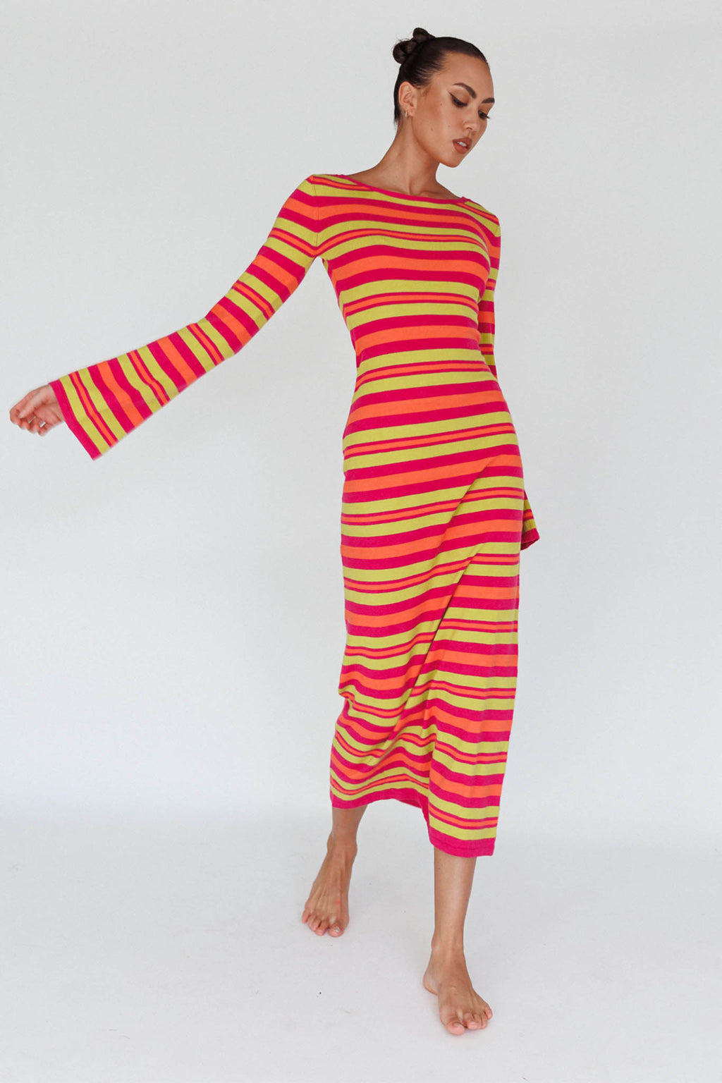 Jozie Long Sleeve Maxi Dress Stripe Orange | Selfie Leslie Australia