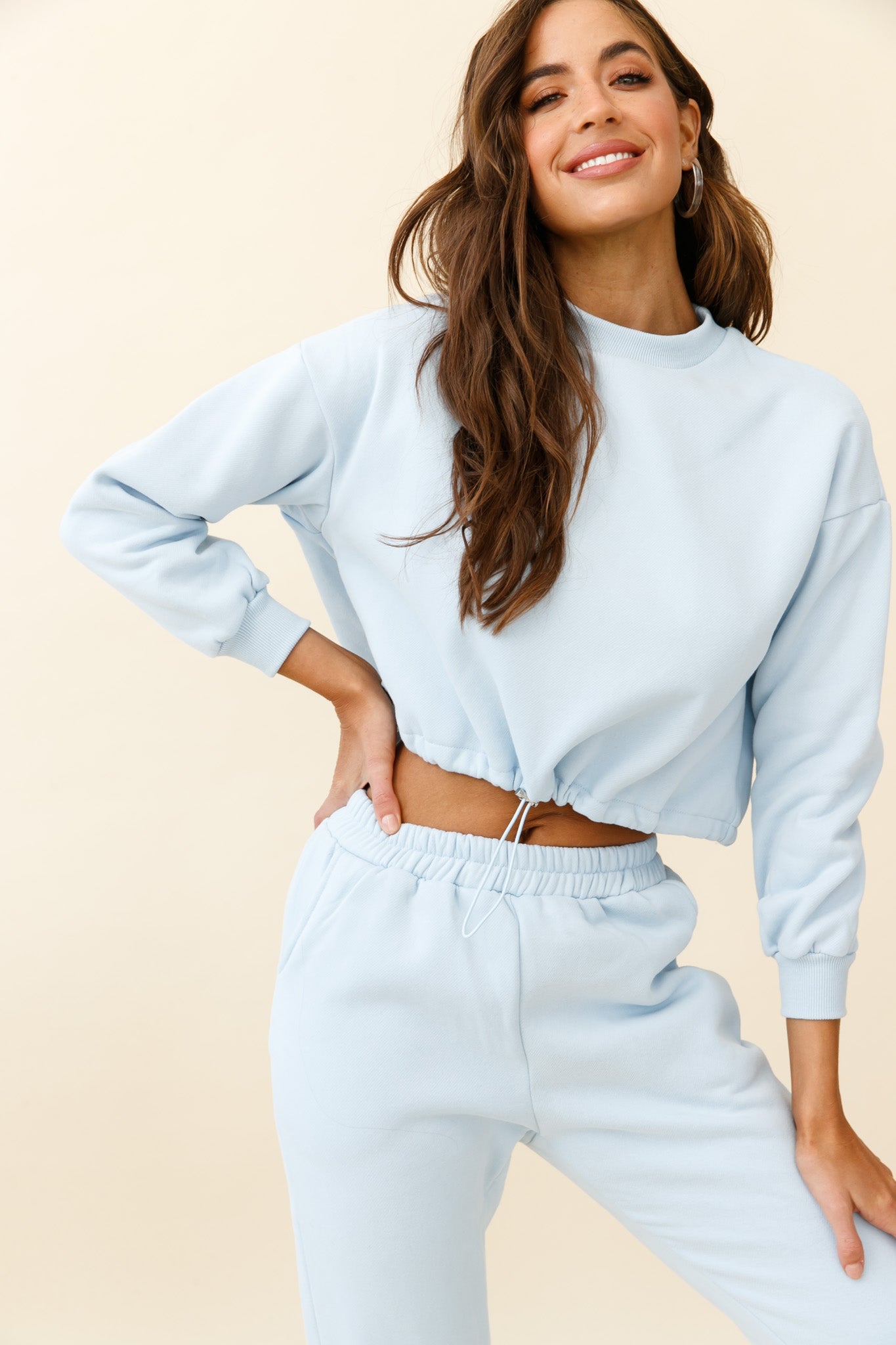 Shop the Monterey Long Sleeve Pull String Sweater Blue | Selfie Leslie ...