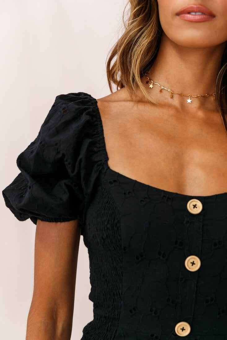 Shop the Darling Puff Sleeve Shirred Dress Black | Selfie Leslie Australia
